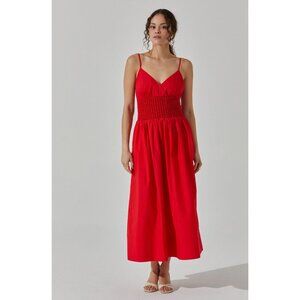 Astr | Dresses | Nwt Astr The Label Popcorn Waist Midi Dress Cherry Red ...